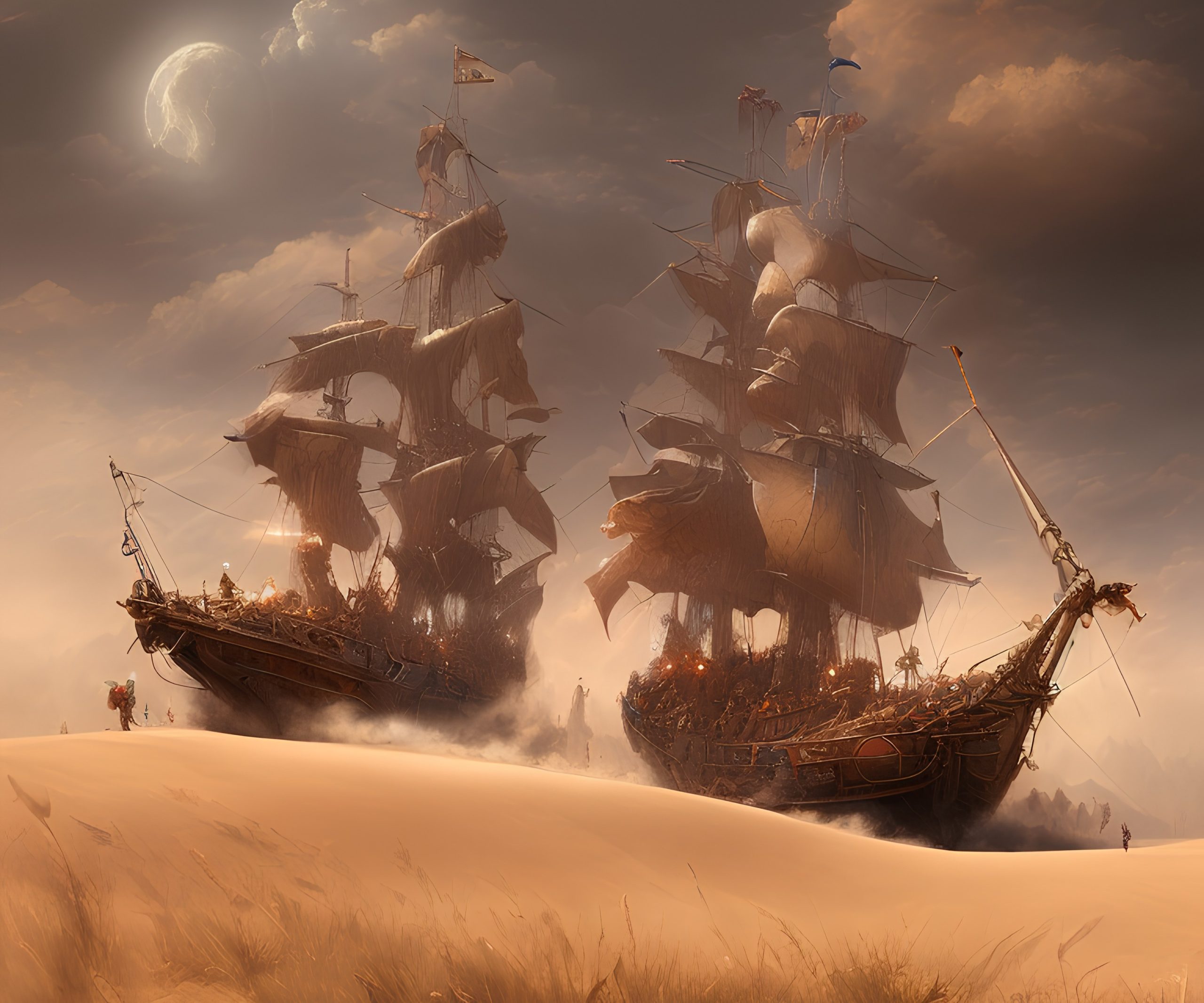 A Steampunk Battleship entering a portal gateway in Cosmic Space