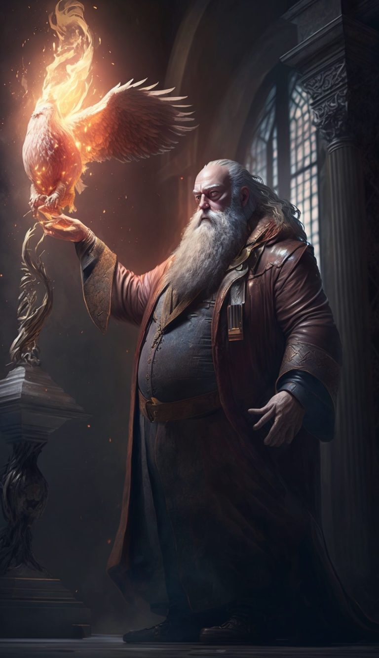 Professor Albus Dumbledore and his Phoenix Fawkes