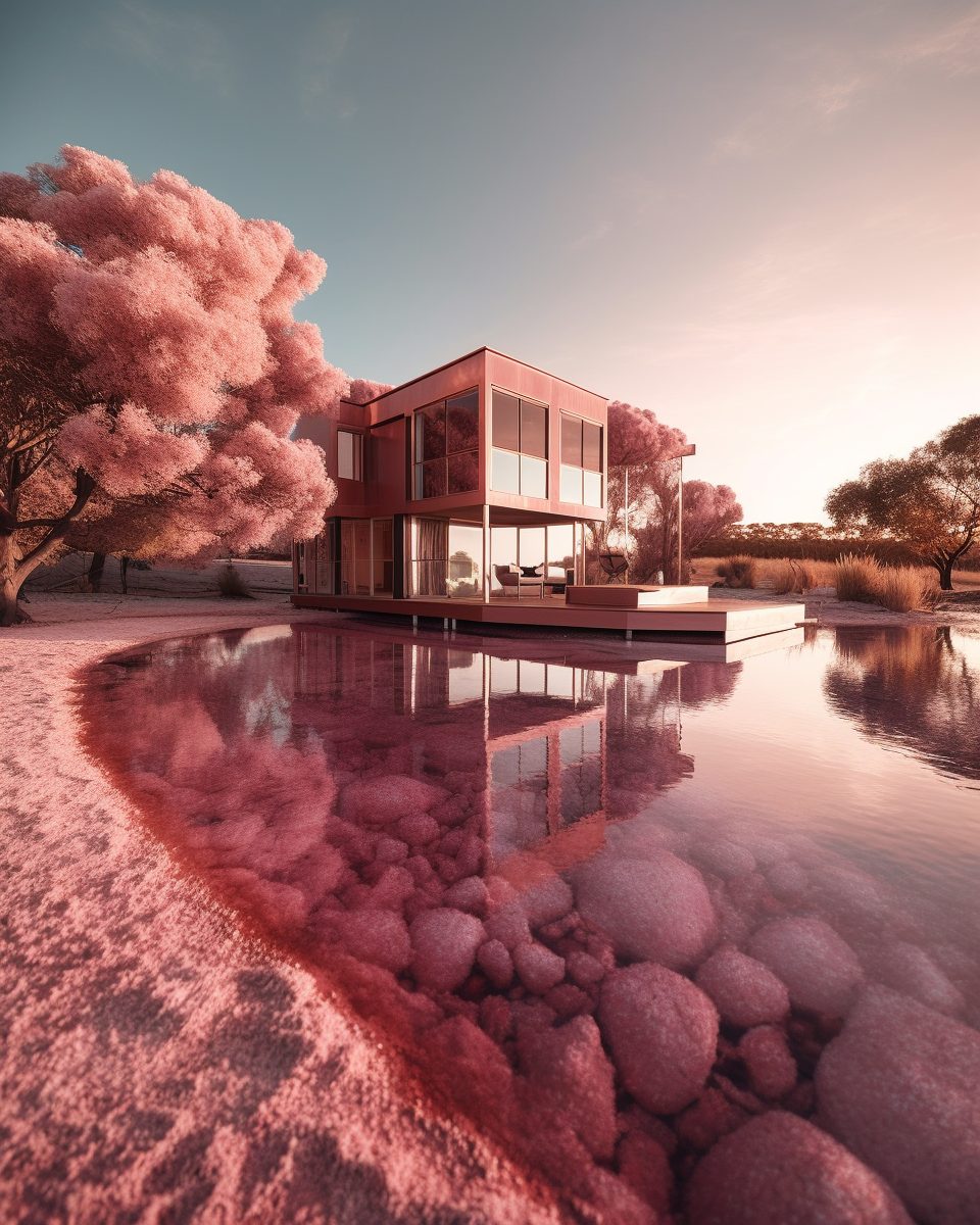 A House at Pink Salt Crystal Lake of Australia