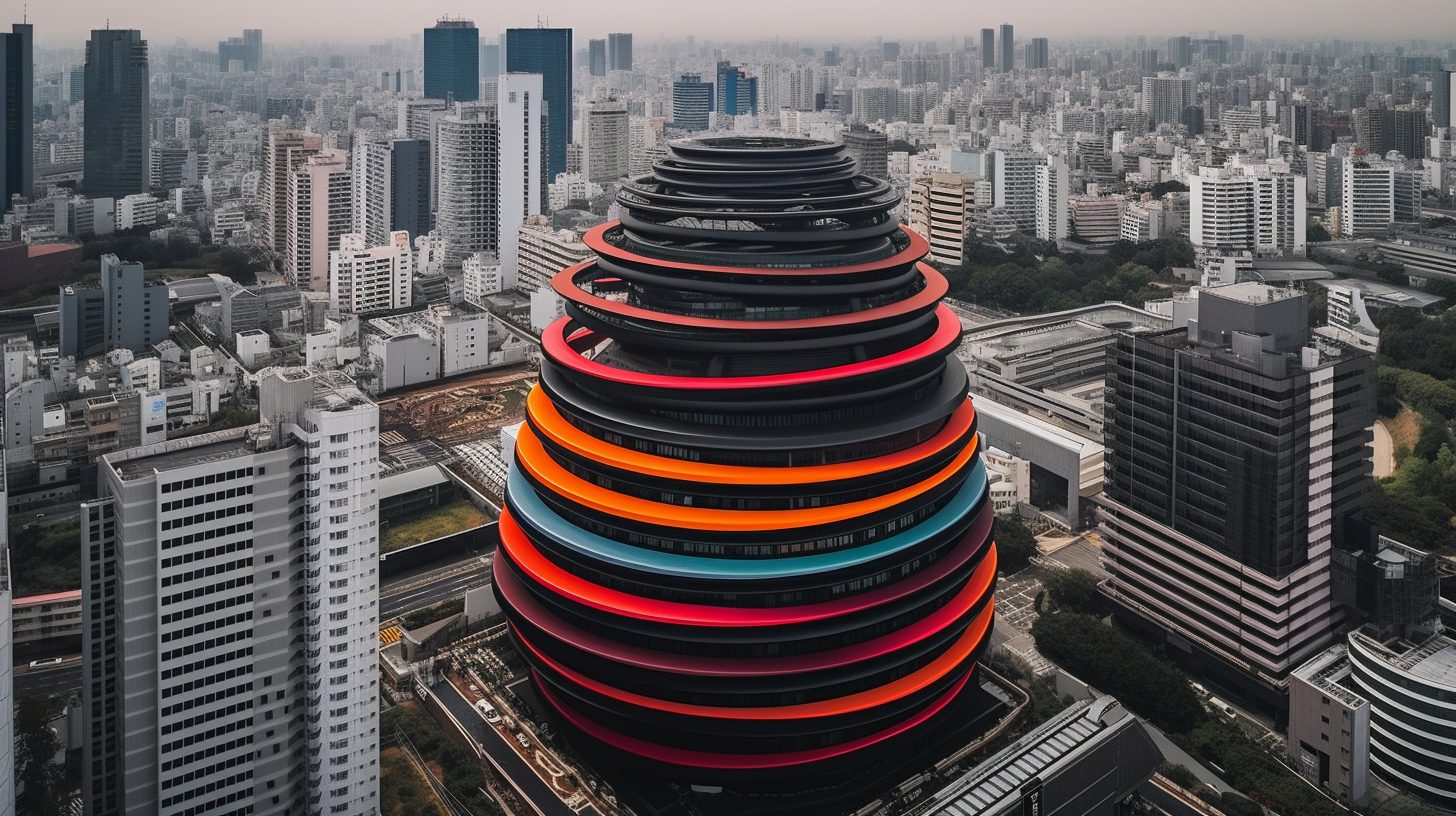 A Tall and Modern Office Building with a touch of Spiral Inspiration