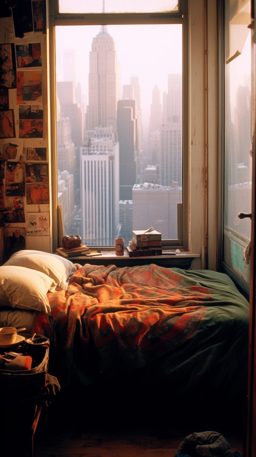A Bedroom has a View of a Snowy City