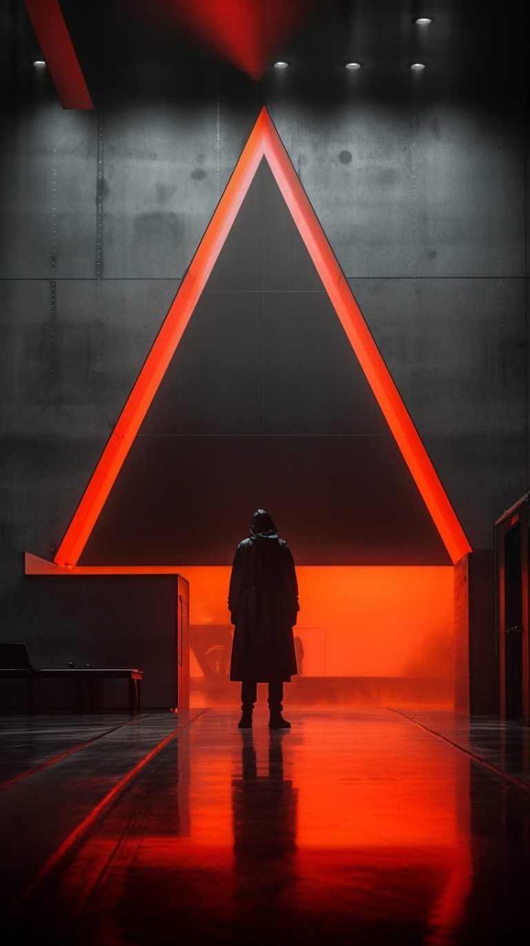 A Brutalist Apartment with Red and Orange Neon Lighting – Triangle