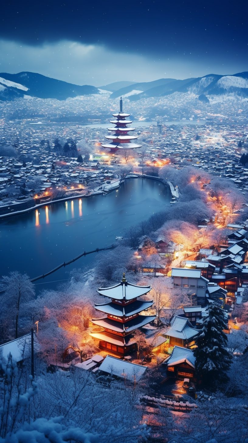A Snow Covered Kyoto Town