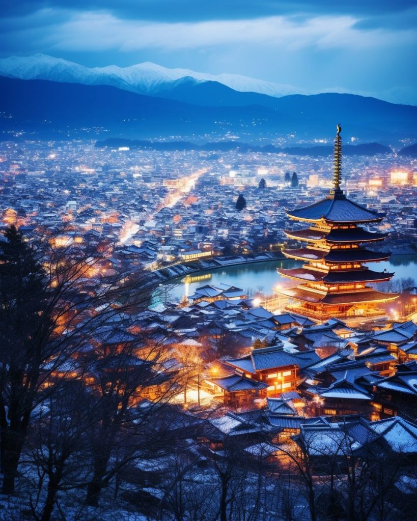 A Snow Covered Kyoto Town