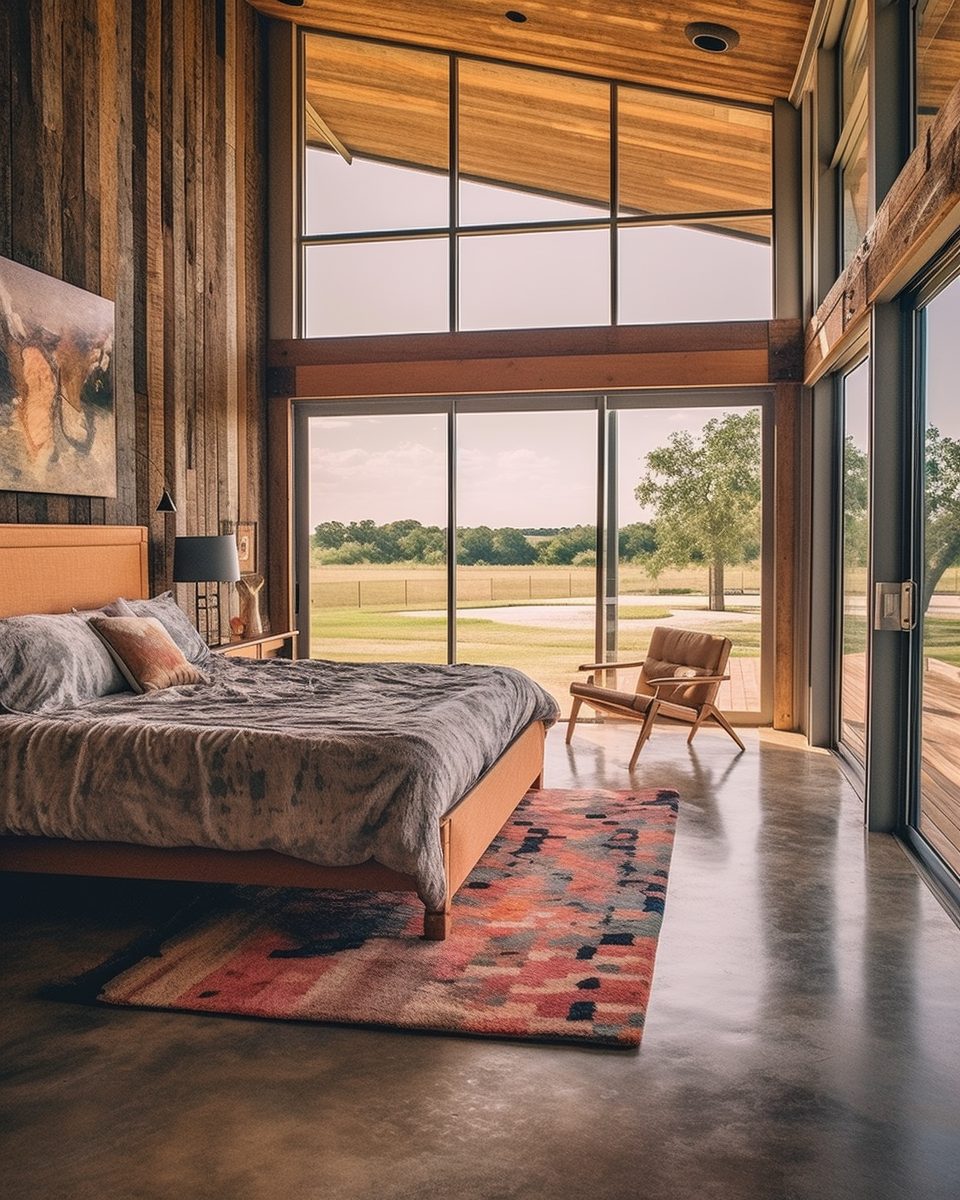 Barndominium Bedroom with a Landscape View
