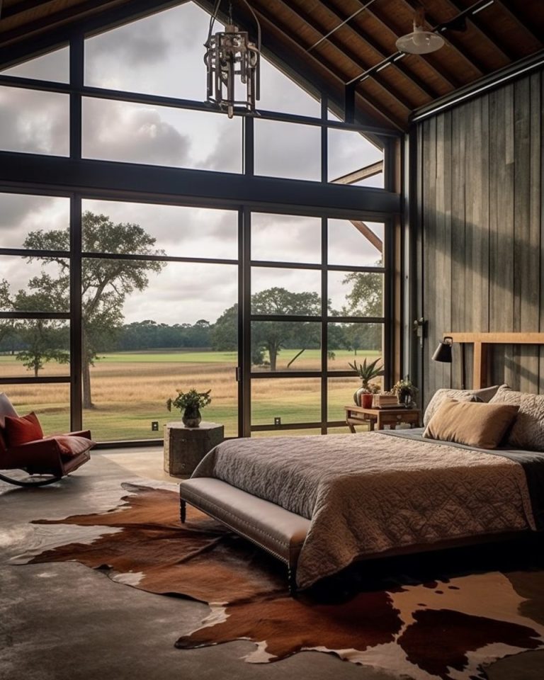 Barndominium Bedroom with a Landscape View