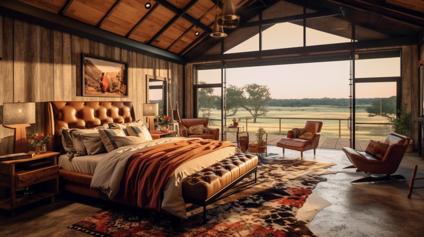 Barndominium Bedroom with a Landscape View