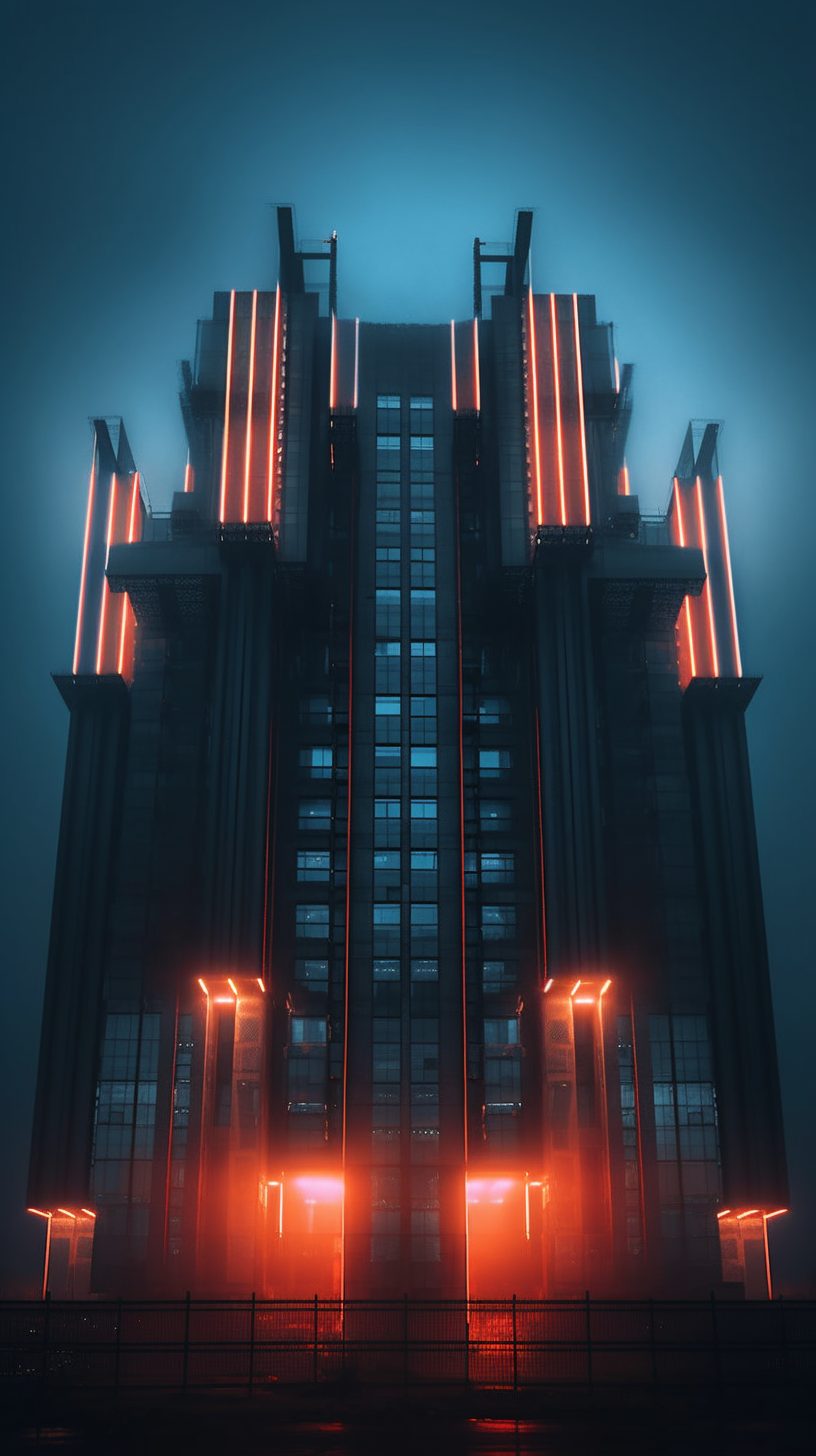 Brutalist Neon Buildings