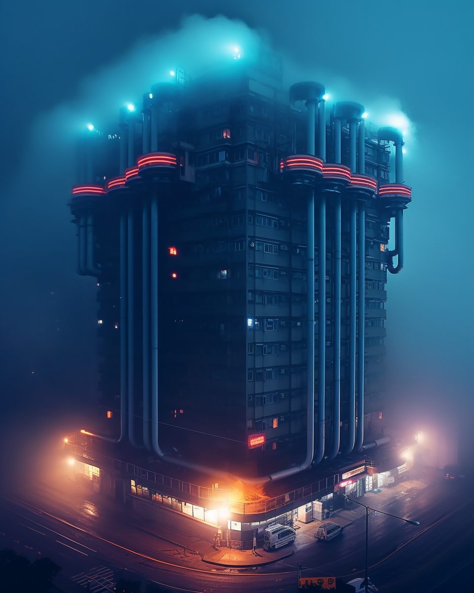 Brutalist Neon Buildings