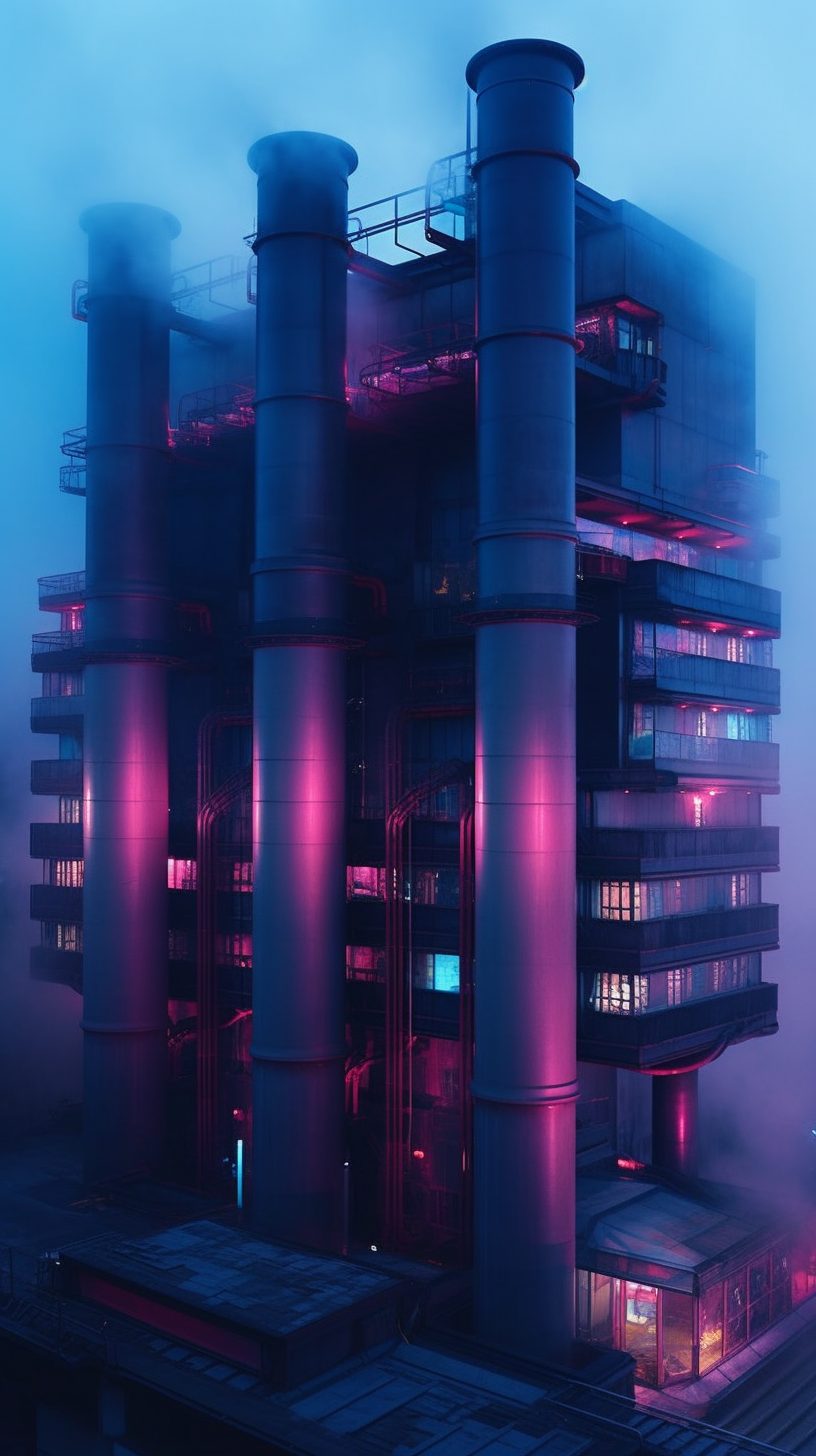 Brutalist Neon Buildings