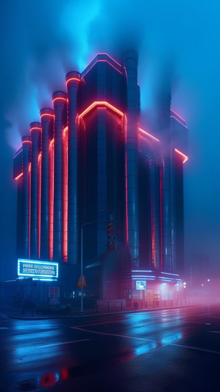 Brutalist Neon Buildings
