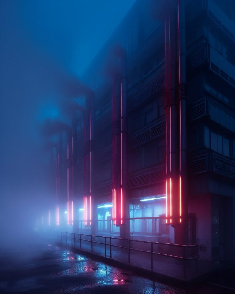 Brutalist Neon Buildings