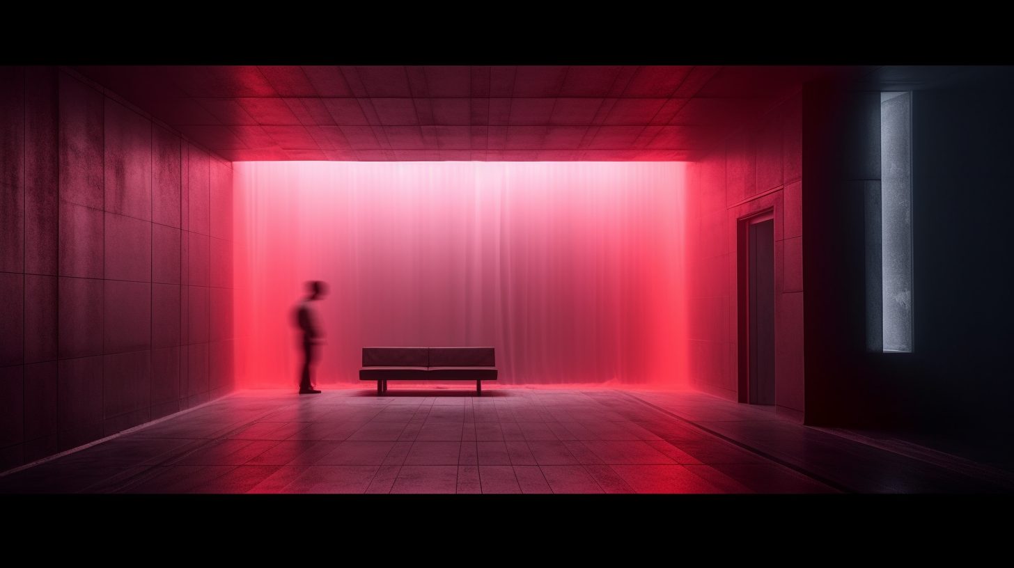Brutalist and Minimalist Home Interior with Red Lighting