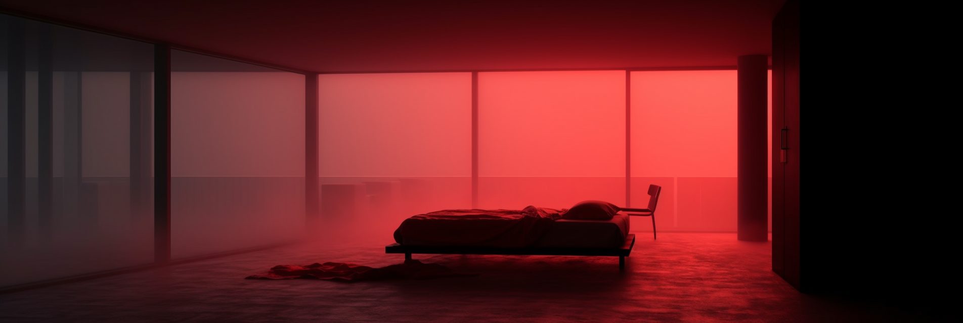 Brutalist and Minimalist Home Interior with Red Lighting