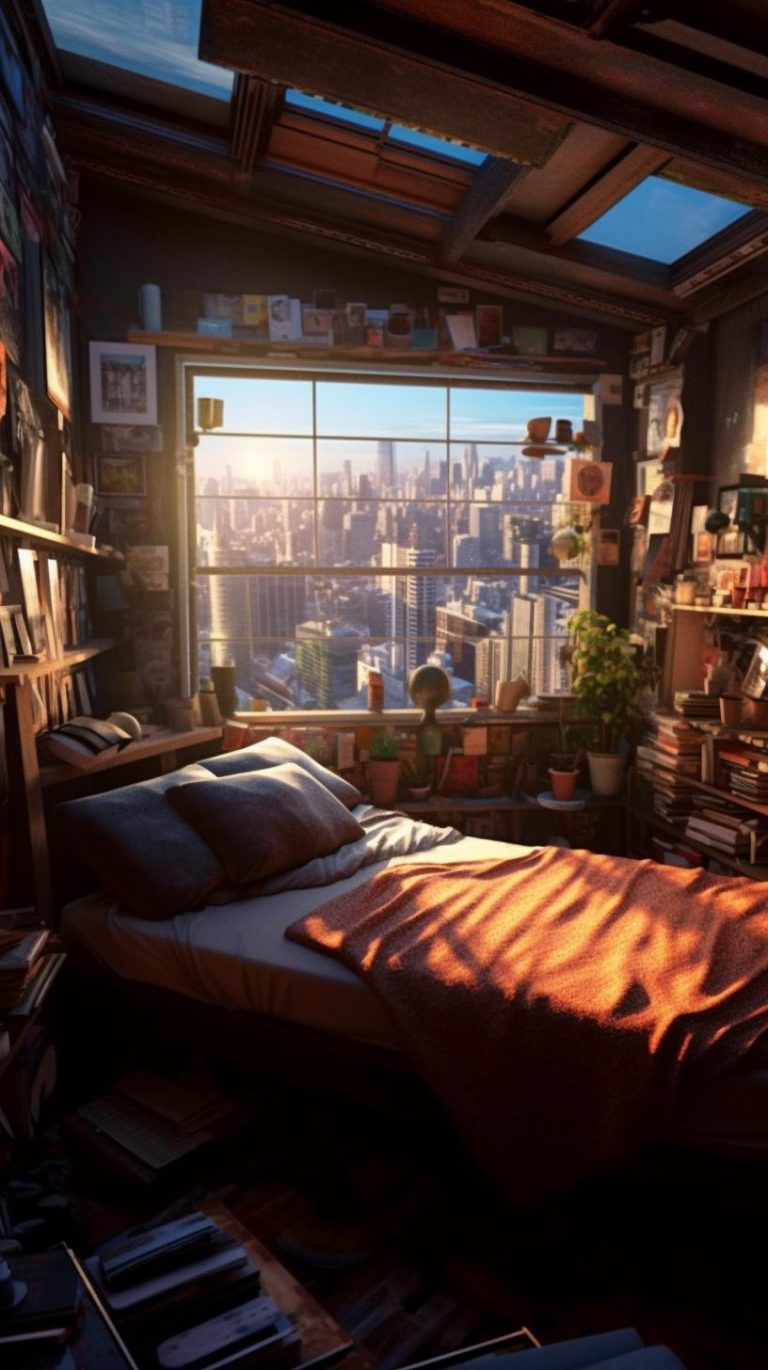 Cyberpunk Bedroom with a Skylight