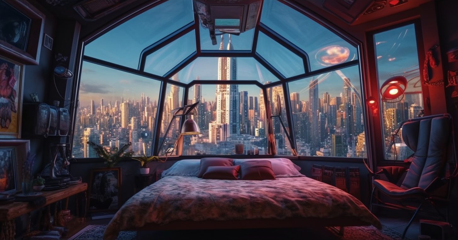 Cyberpunk Bedroom with a Skylight