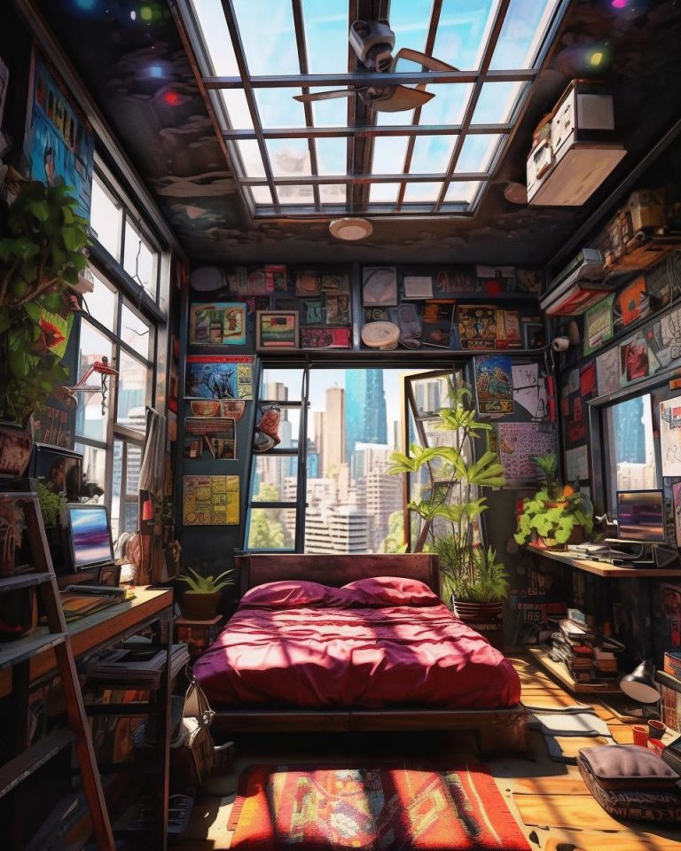 Cyberpunk Bedroom with a Skylight