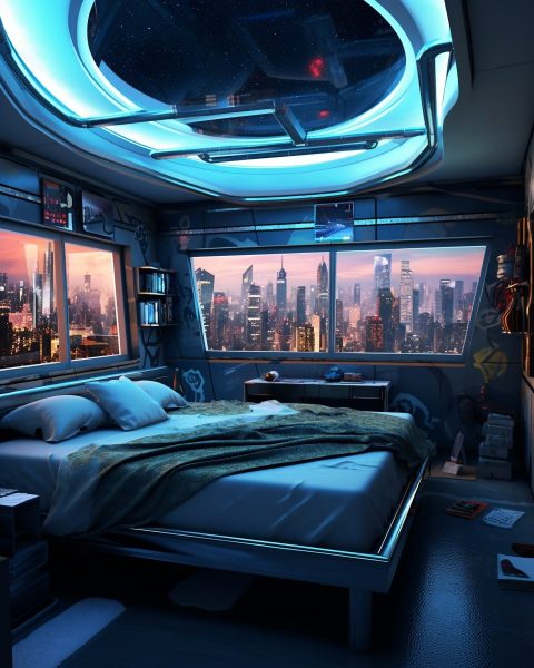 Cyberpunk Bedroom with a Skylight