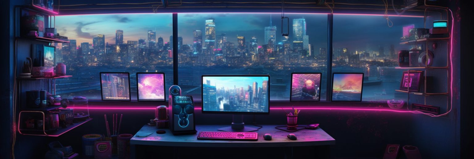 Cyberpunk Computer Bedroom with an Amazing View