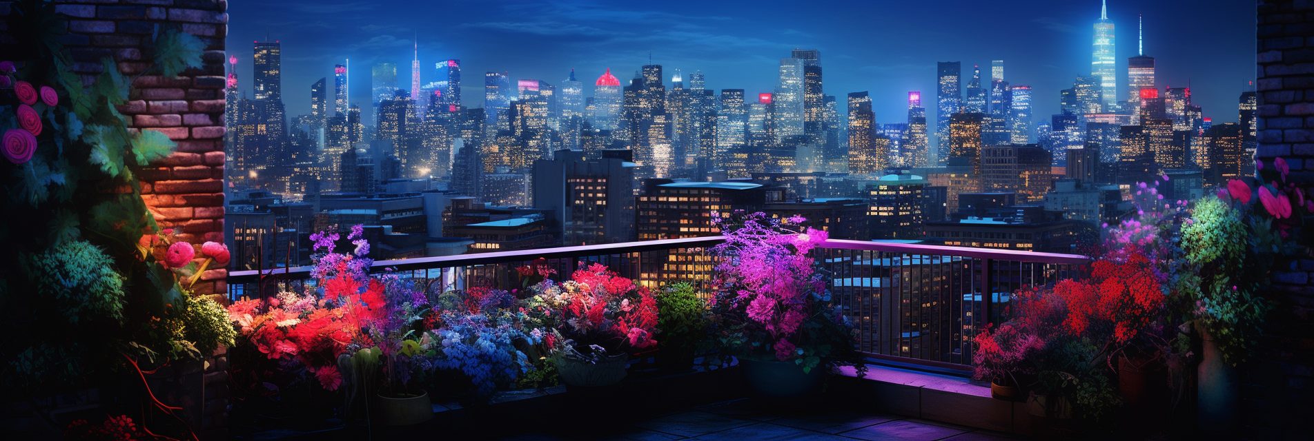 Cyberpunk Garden with a Cityscape View