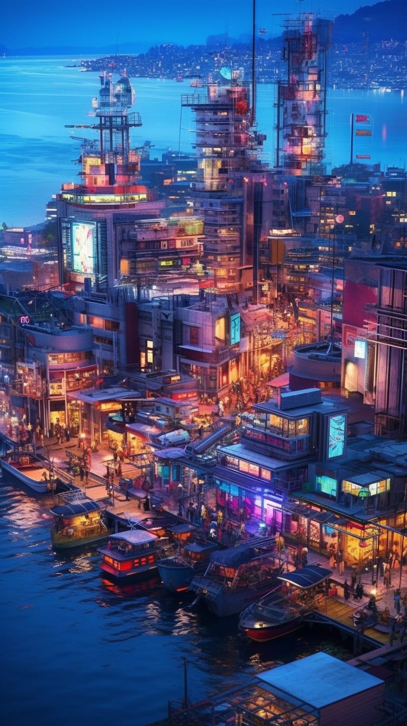 Cyberpunk Waterfront Area
