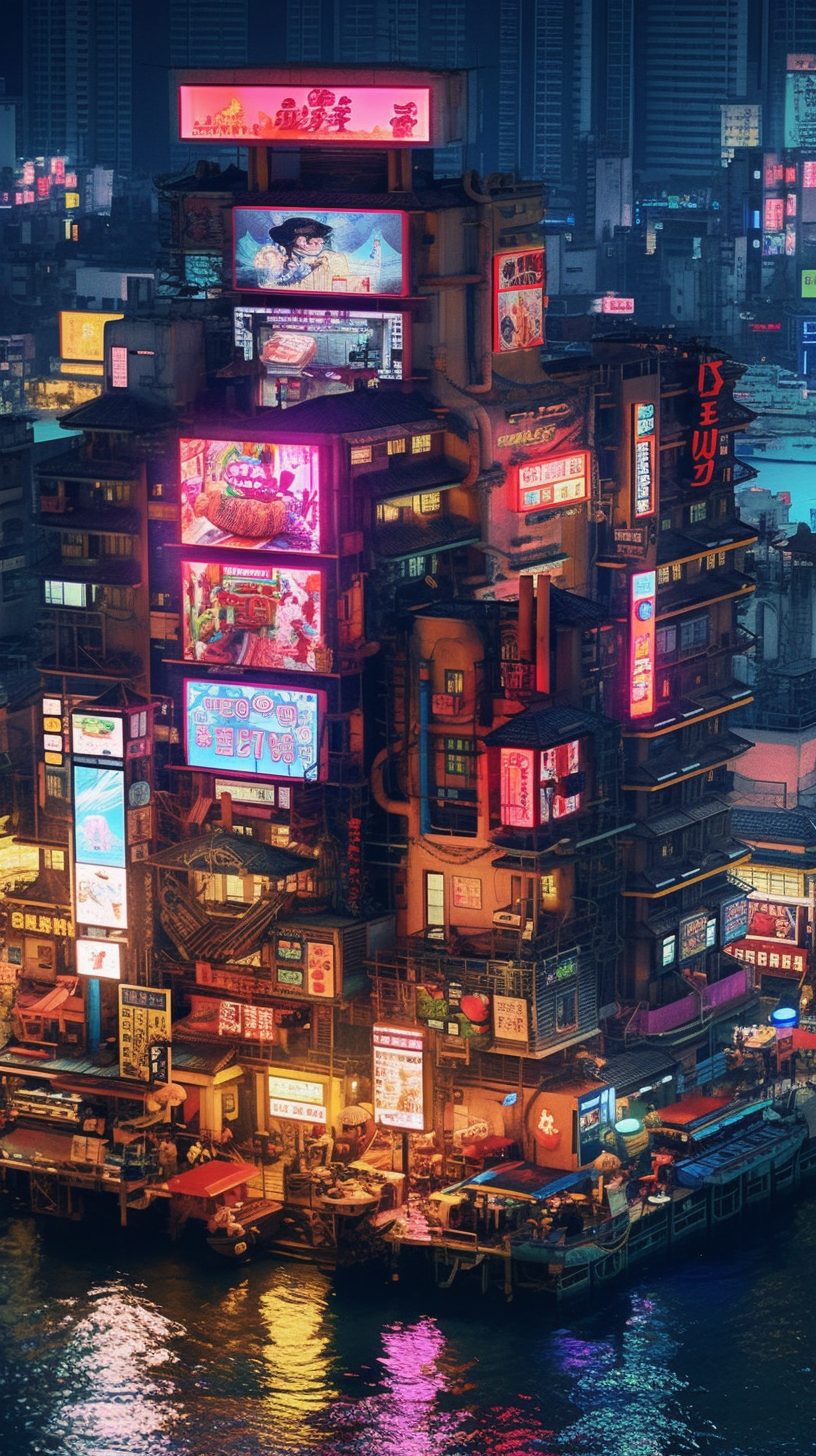Cyberpunk Waterfront Area