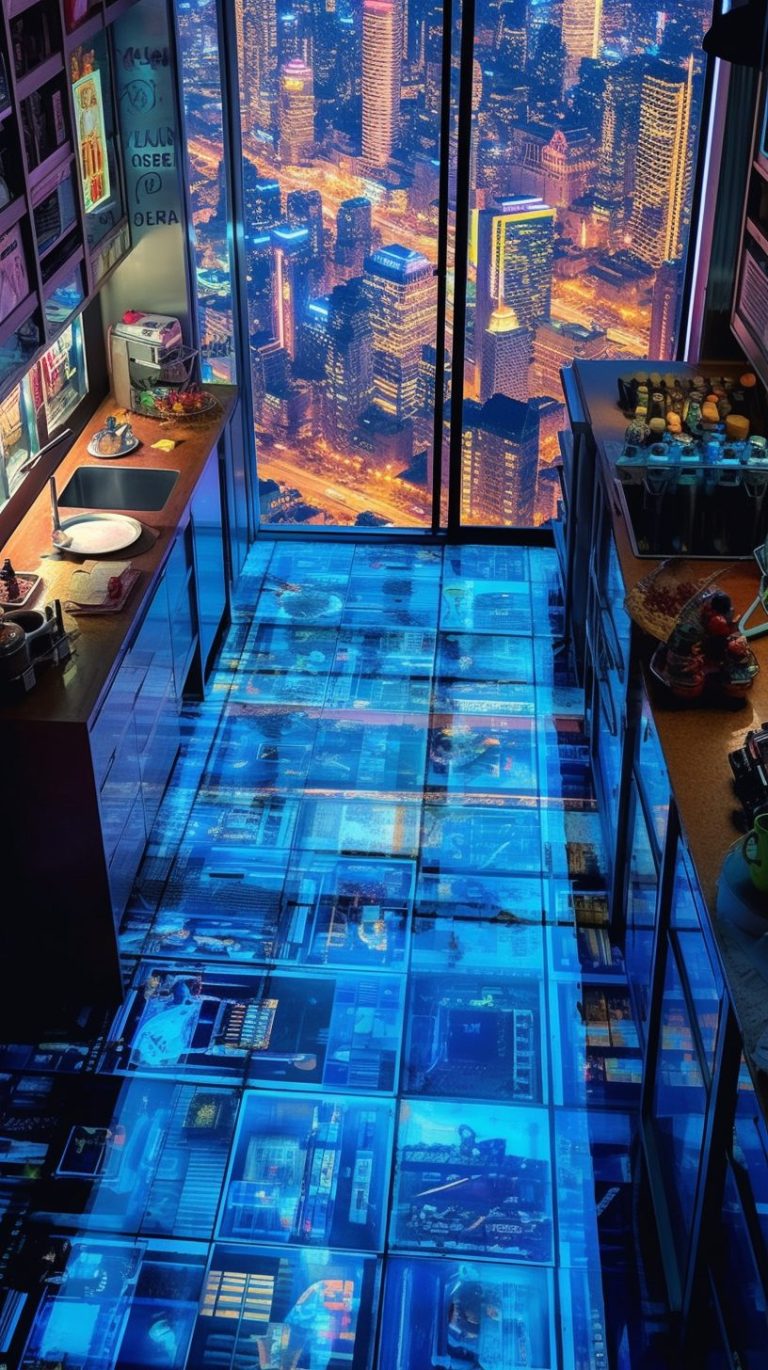 High Ceiling Cyberpunk Kitchen