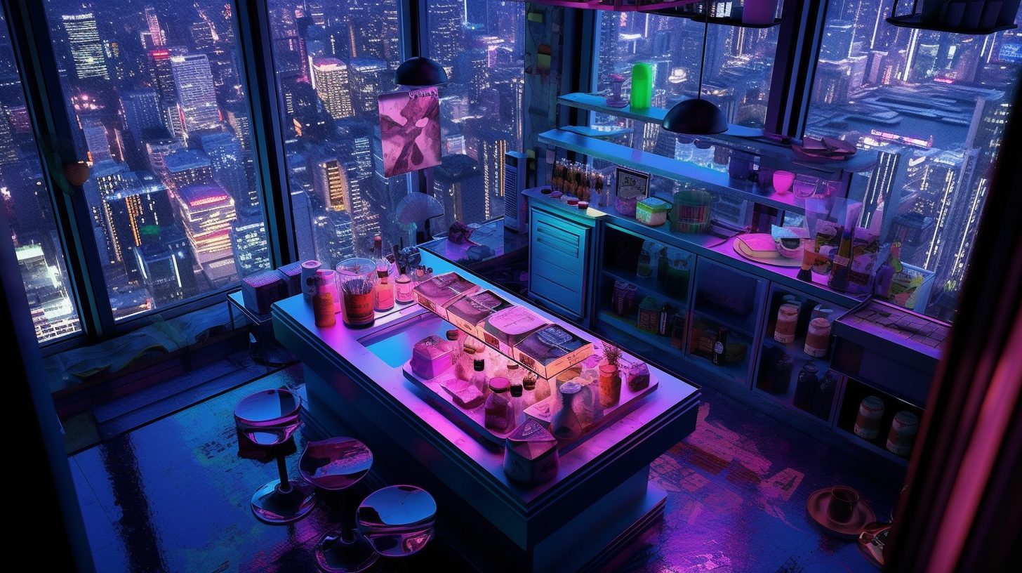 High Ceiling Cyberpunk Kitchen