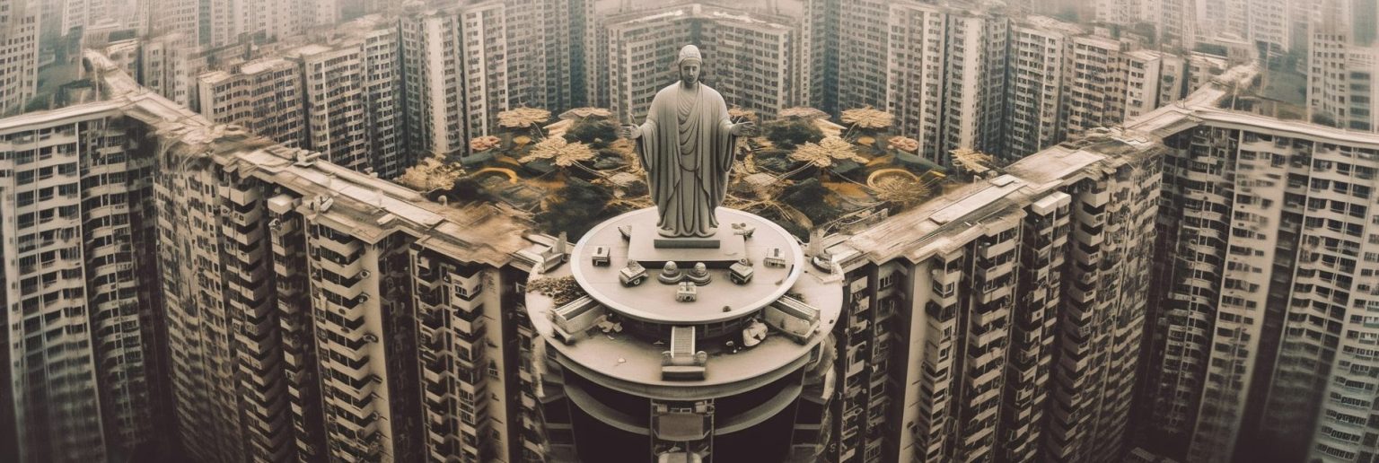 High-Rise Apartment Buildings and Statues