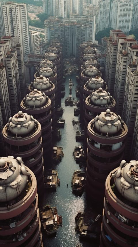High-Rise Apartment Buildings and Statues