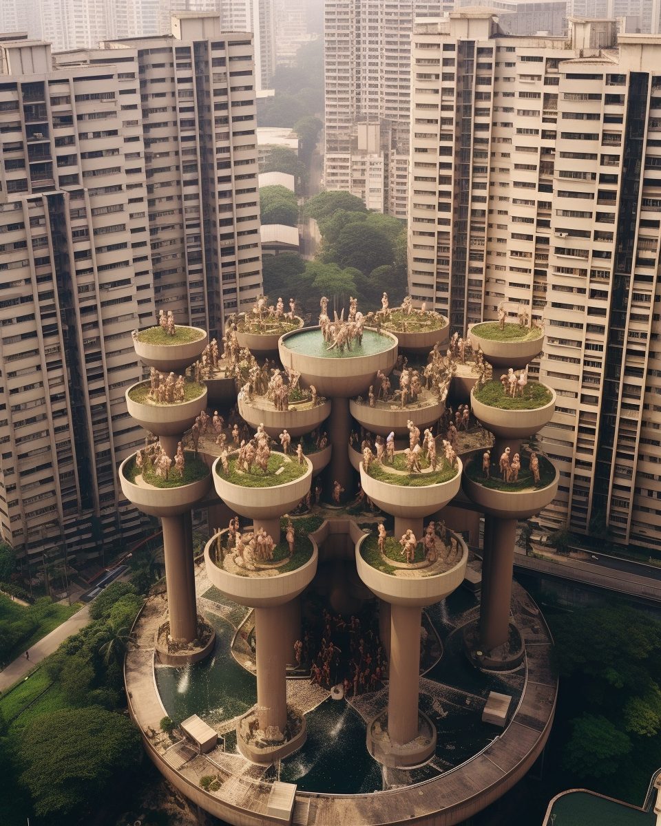 High-Rise Apartment Buildings and Statues