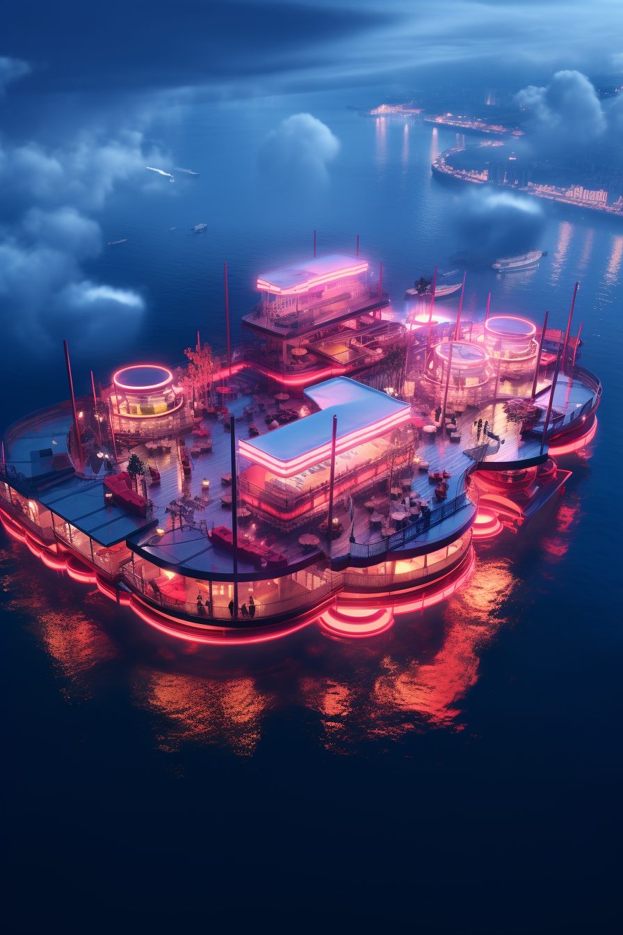 Cyberpunk Floating Restaurants