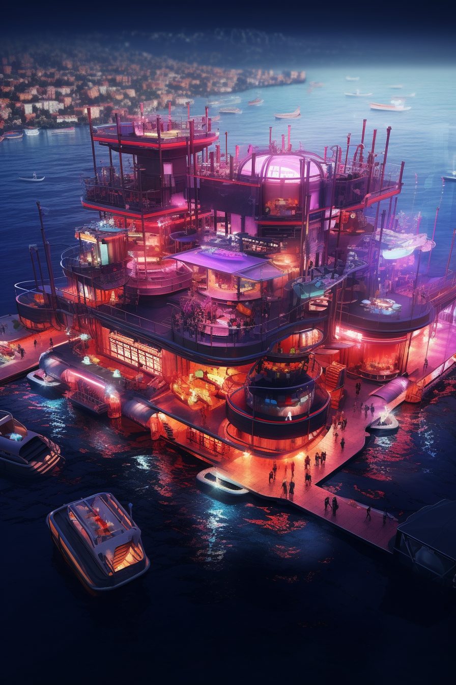 Cyberpunk Floating Restaurants