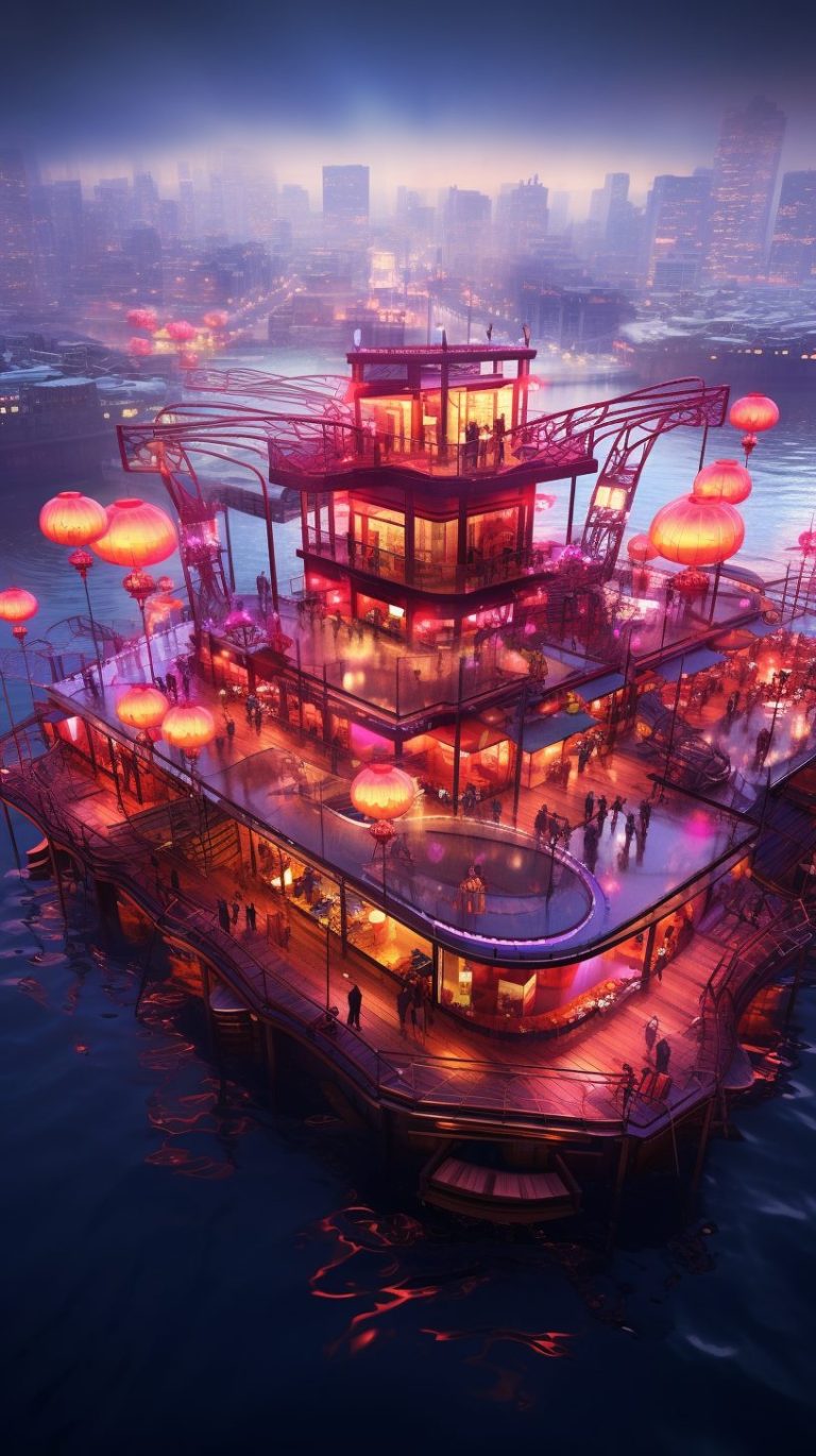 Cyberpunk Floating Restaurants