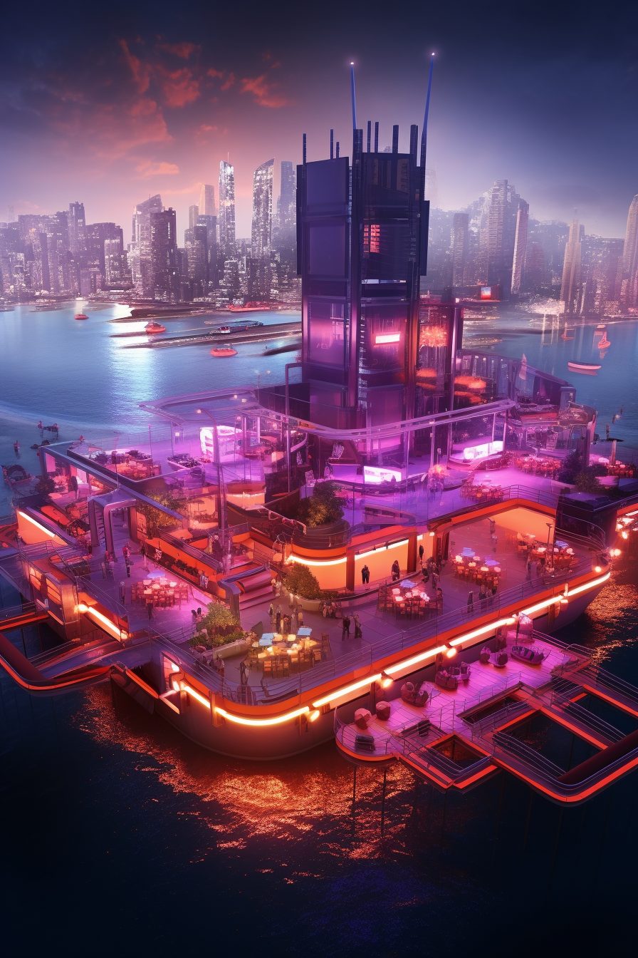 Cyberpunk Floating Restaurants