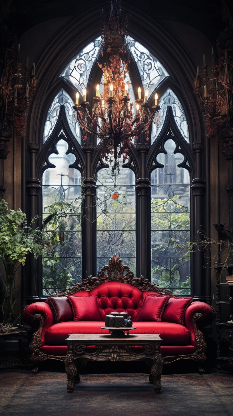 Gothic Living Room with a Chandelier