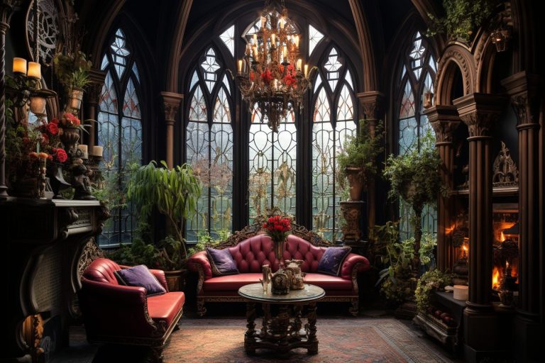 Gothic Living Room with a Chandelier