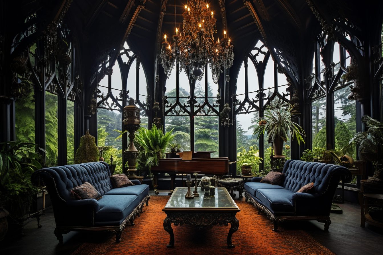 Gothic Living Room with a Chandelier