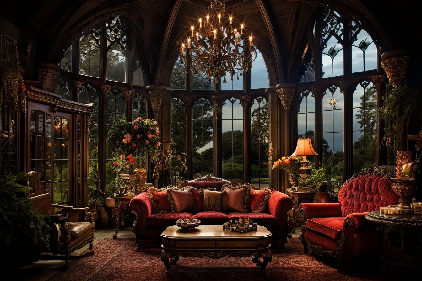Gothic Living Room with a Chandelier