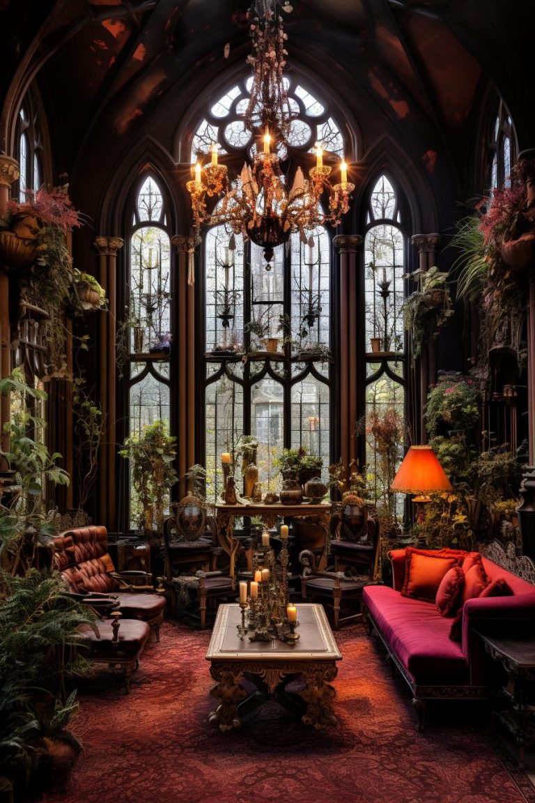 Gothic Living Room with a Chandelier