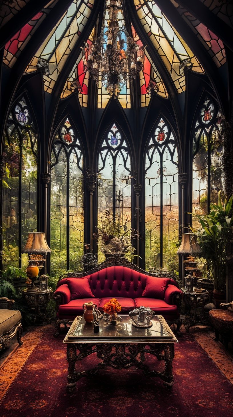 Gothic Living Room with a Chandelier