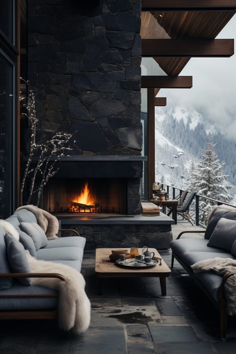 Patio of a Snowy Modern Mountain Home