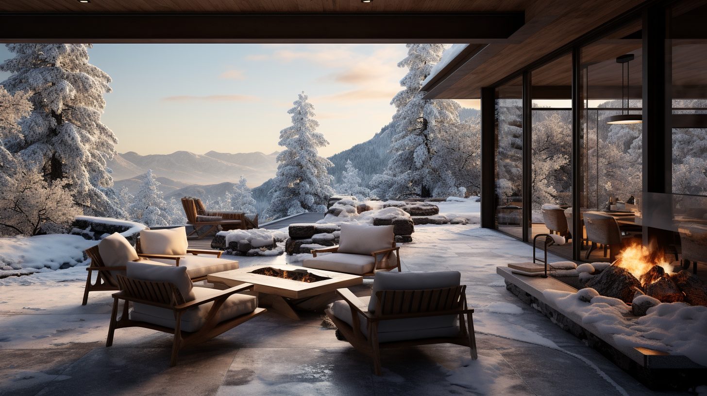 Patio of a Snowy Modern Mountain Home