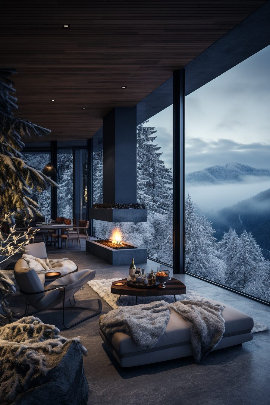 Patio of a Snowy Modern Mountain Home