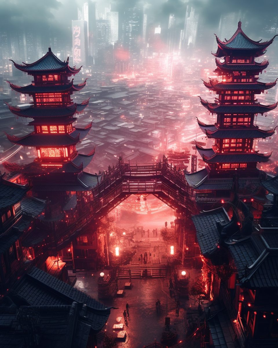 The Red Temple of a Cyberpunk City