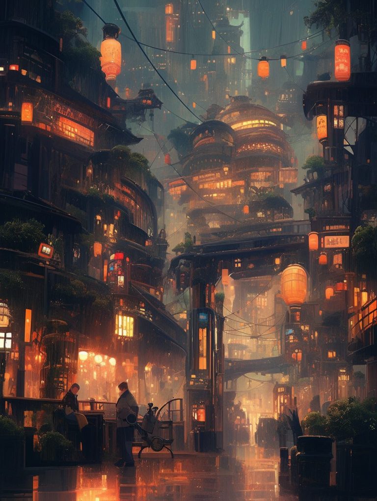 Traditional Japanese Town With Steampunk Vibe