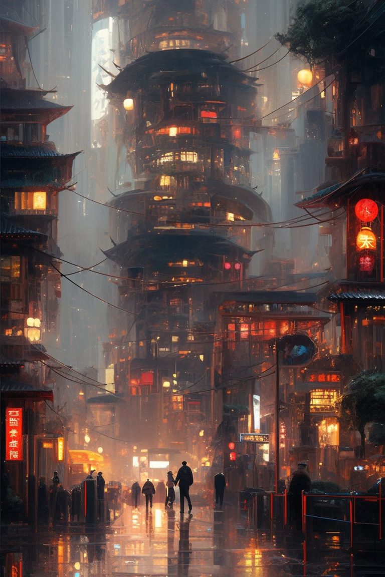 Traditional Japanese Town With Steampunk Vibe