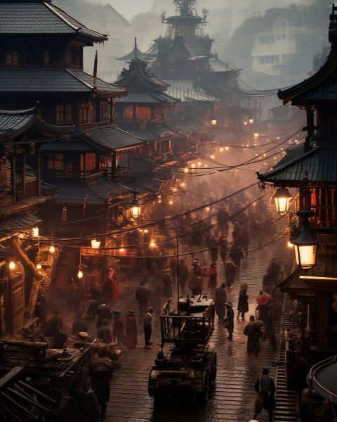 Traditional Japanese Town With Steampunk Vibe
