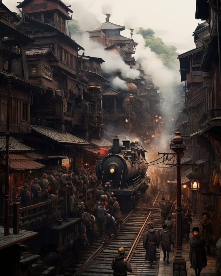 Traditional Japanese Town With Steampunk Vibe