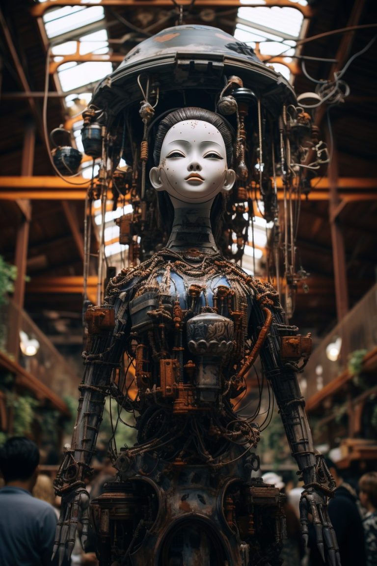 A Wooden Museum With Futuristic Robots On Display